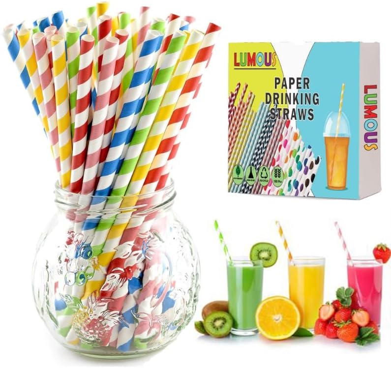 GULLAIIR Paper Straws, 150 Pack Paper Drinking Straws Bio Degradable ...