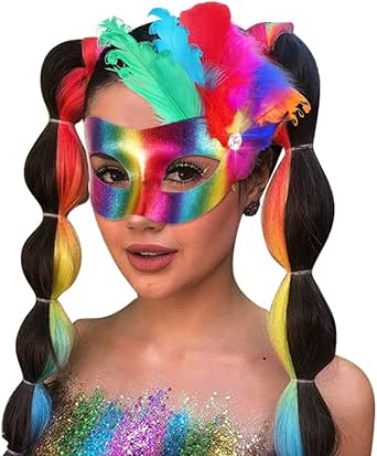 Amazon.com: BODIY Feather Masquerade Mask Rainbow Mardi Gras Masks ...