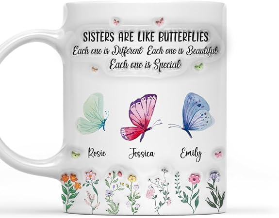 Amazon.com | Wrappiness Sisters Butterflies Personalized Mug Custom ...