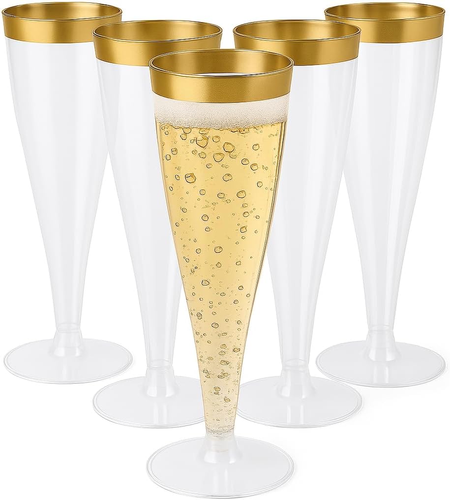 Amazon.com: Oojami 50 Plastic Classic Champagne Disposable Flutes for ...