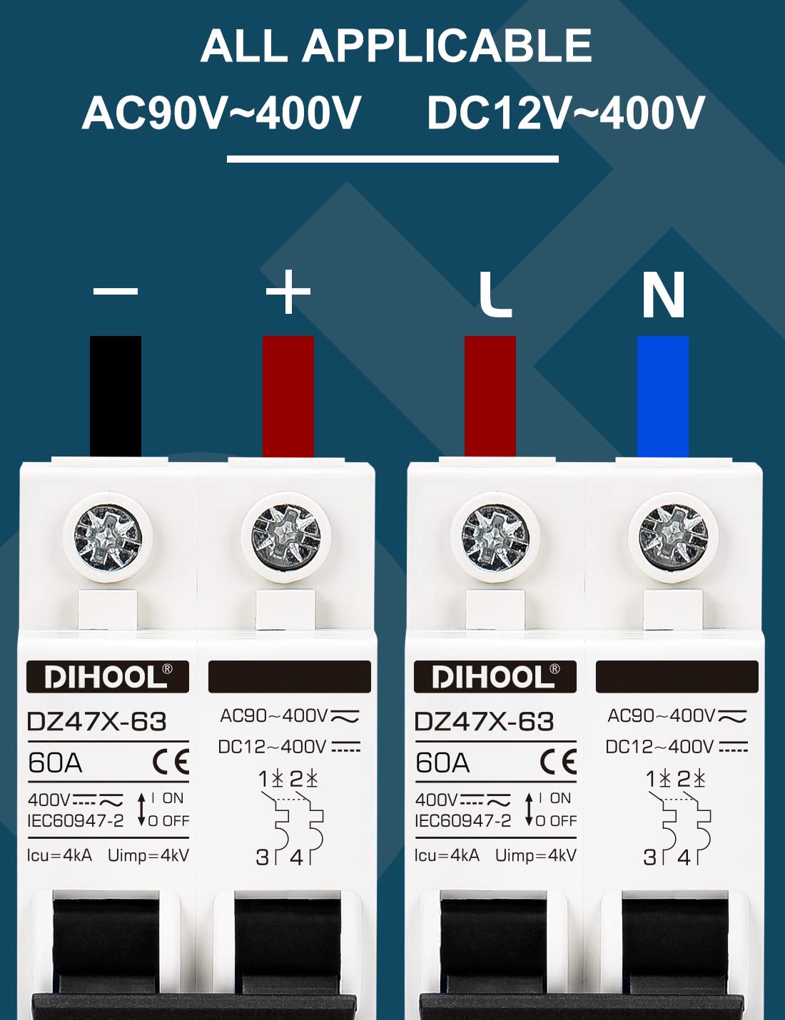 Snapklik.com : 60 Amp Solar Disconnect Switch, AC DC Universal ...