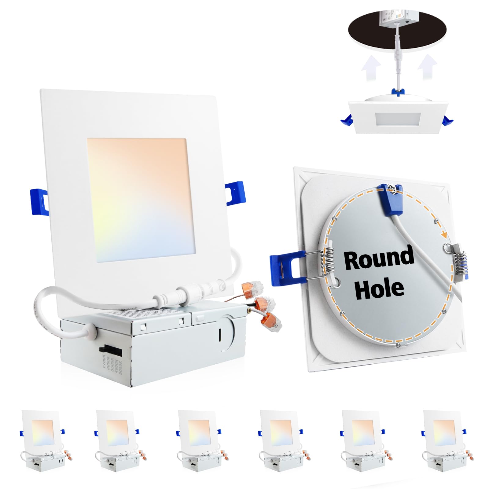 Adetu 6 Pack 6 inch Square Led Recessed Lighting,5CCT Ultra Thin Square ...