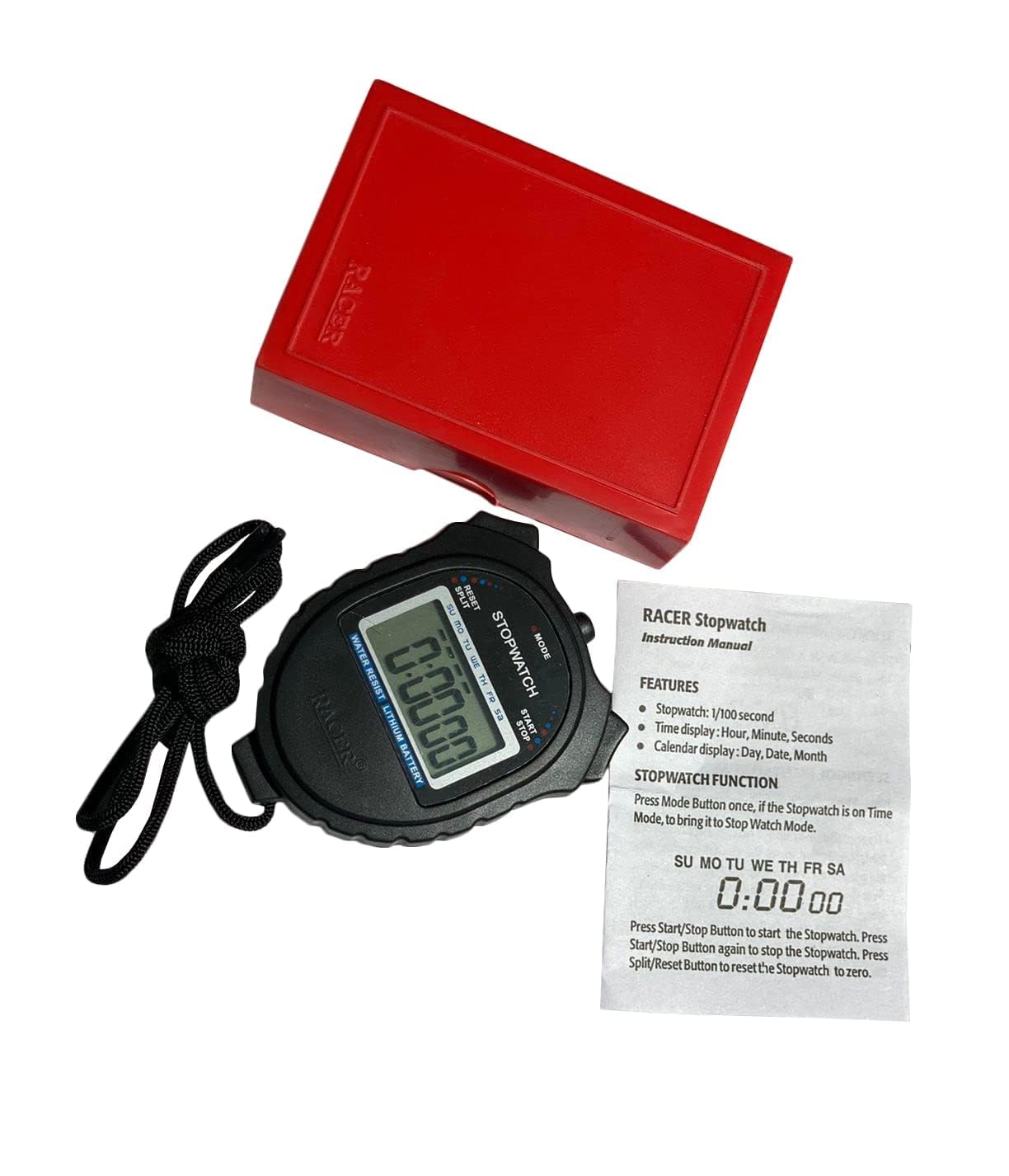 Racer Stopwatch 1/100 Sec. TIME Display:Hour, Minute SEC, Calendar ...