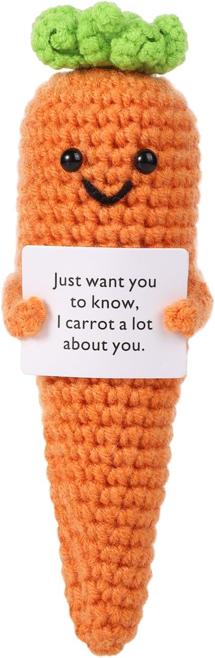 BOXOB Mini Funny Positive Carrot, 5.9in Funny Crochet Wool Pocket ...