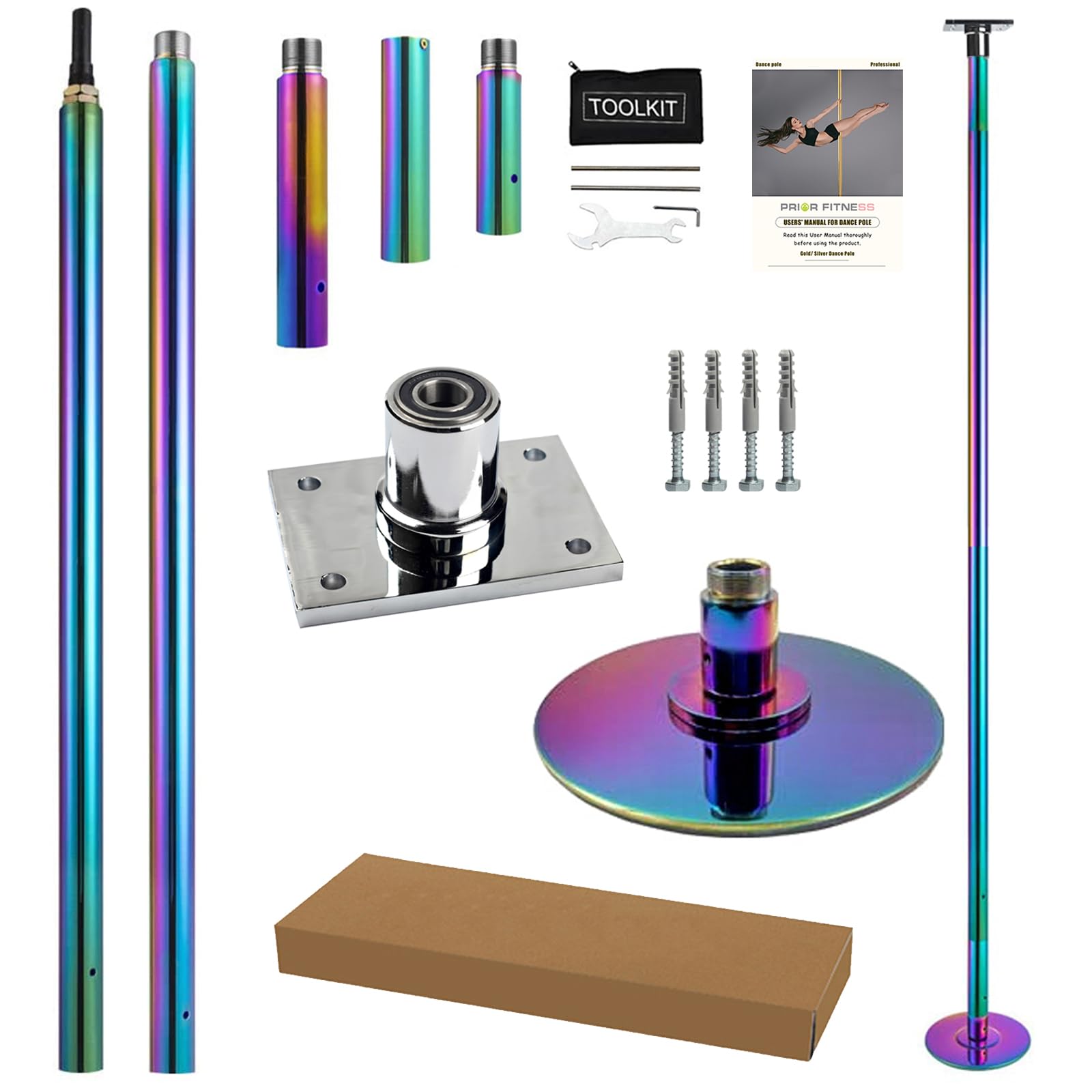 PRIOR FITNESS Fixed Plate Dance Pole Safer and Sturdy 45mm Spinning and ...