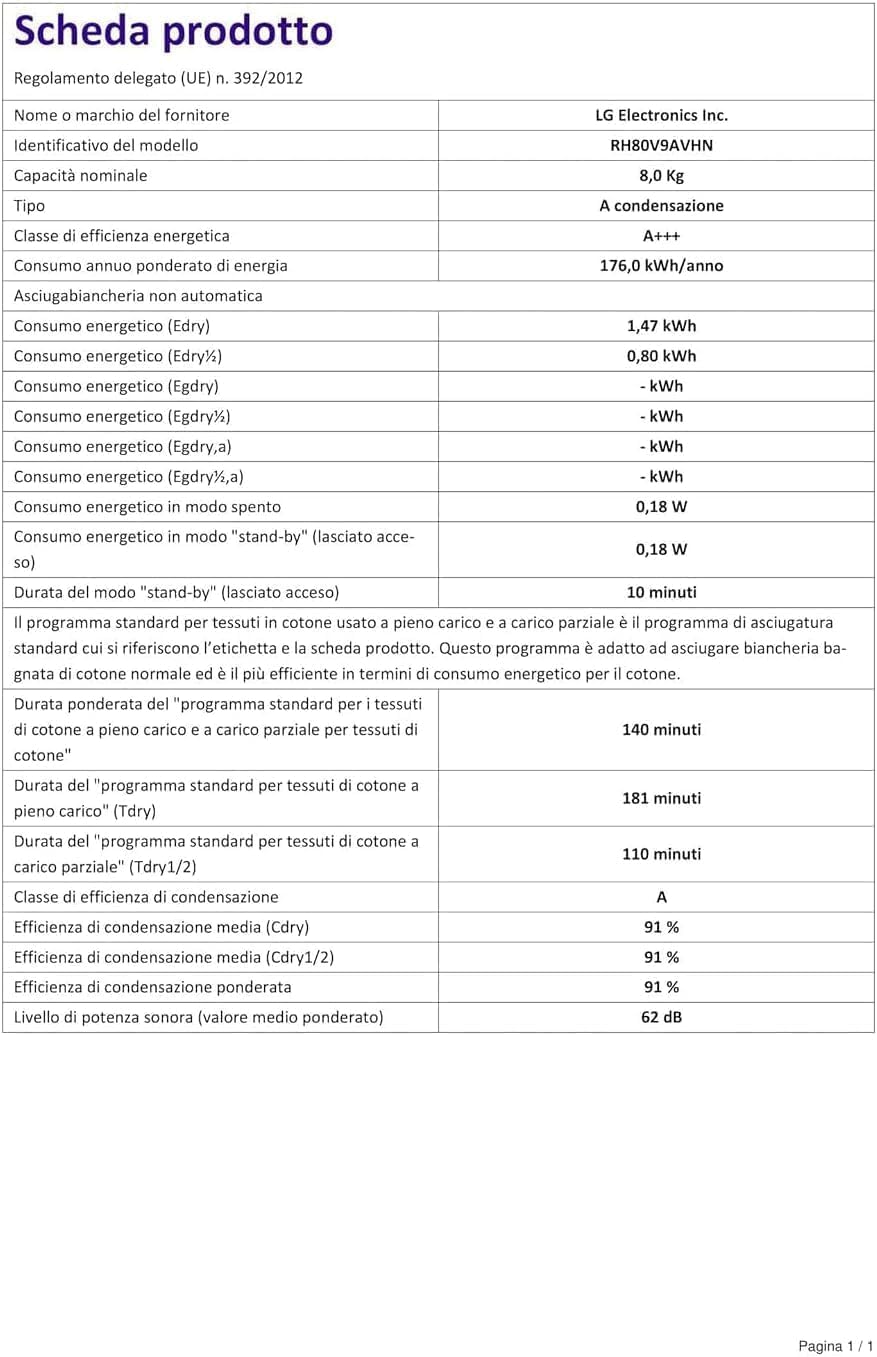 LG RH90V9LVEN Asciugatrice Smart a Carica Frontale 9kg, Serie V9 ...