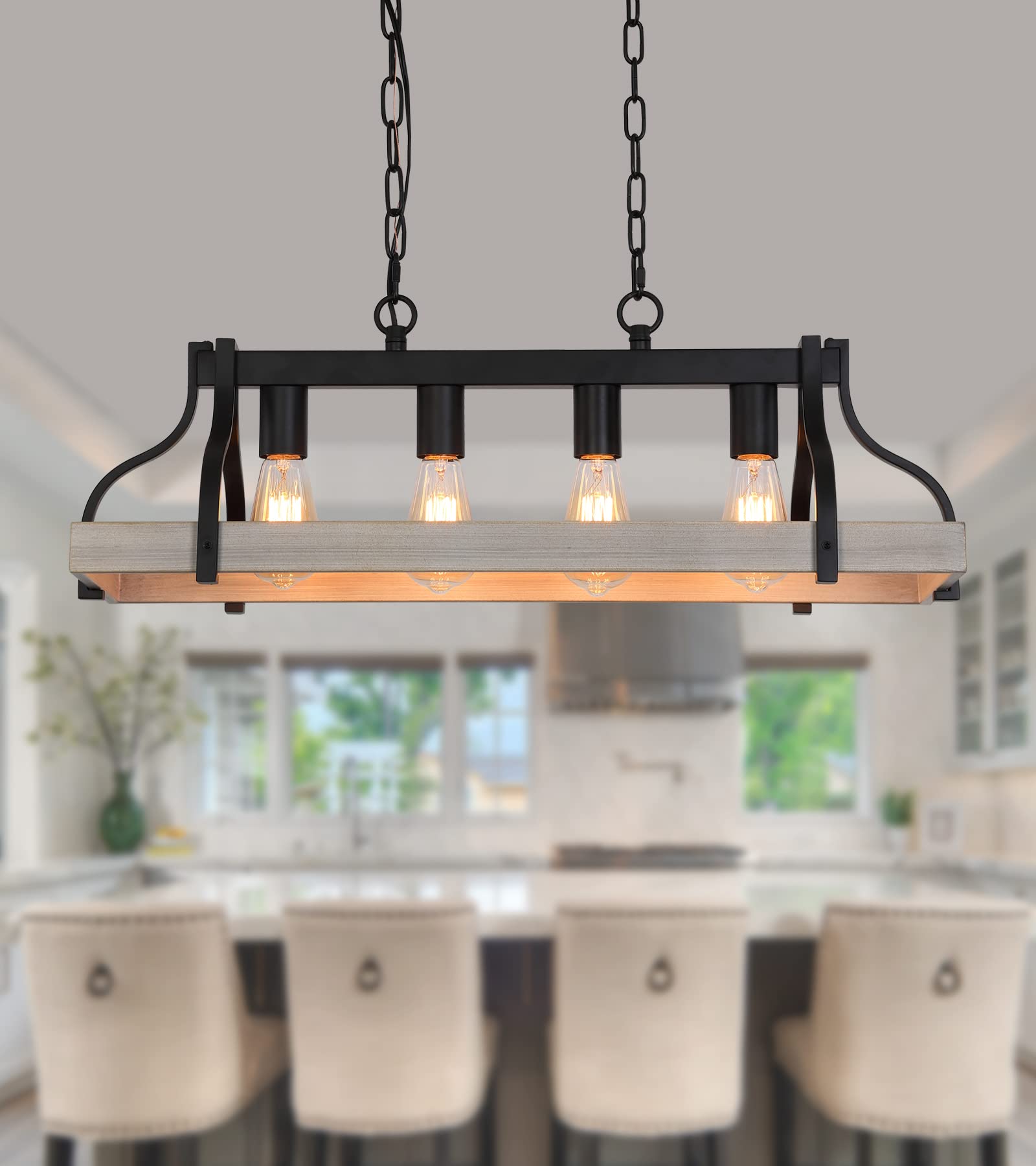 MEIXISUE Farmhouse Hanging Kitchen Chandelier Lighting 4-Light Oak ...