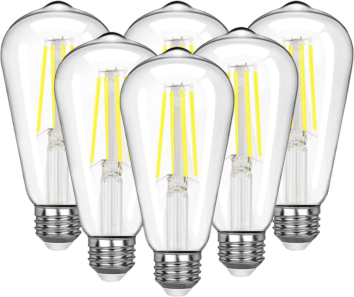 HESSION Vintage LED Edison Bulb, 6-Pack ST58 6W, Equivalent 60W Neutral ...