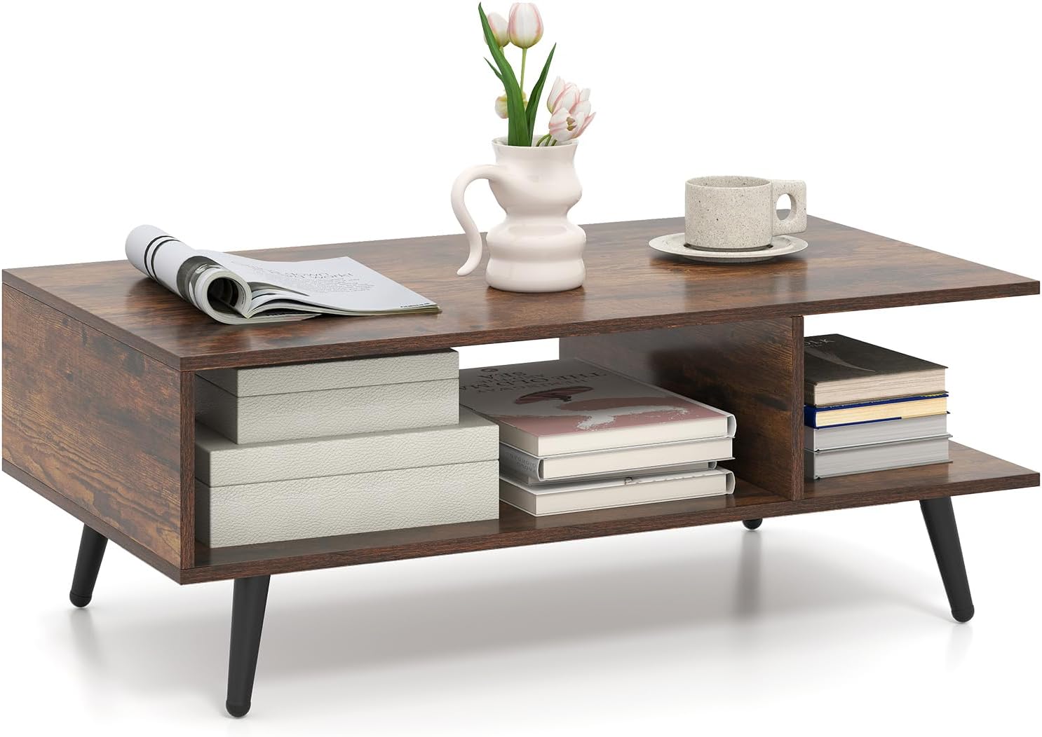 Amazon.com: Giantex Coffee Table with Storage, Mid Century Modern ...