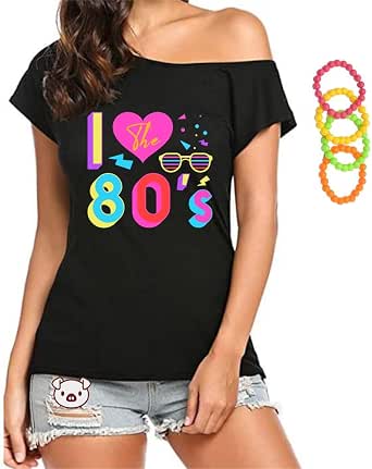 COLORFUL BLING 80s Shirts for Women I Love 80's Retro Off Shoulder Top ...