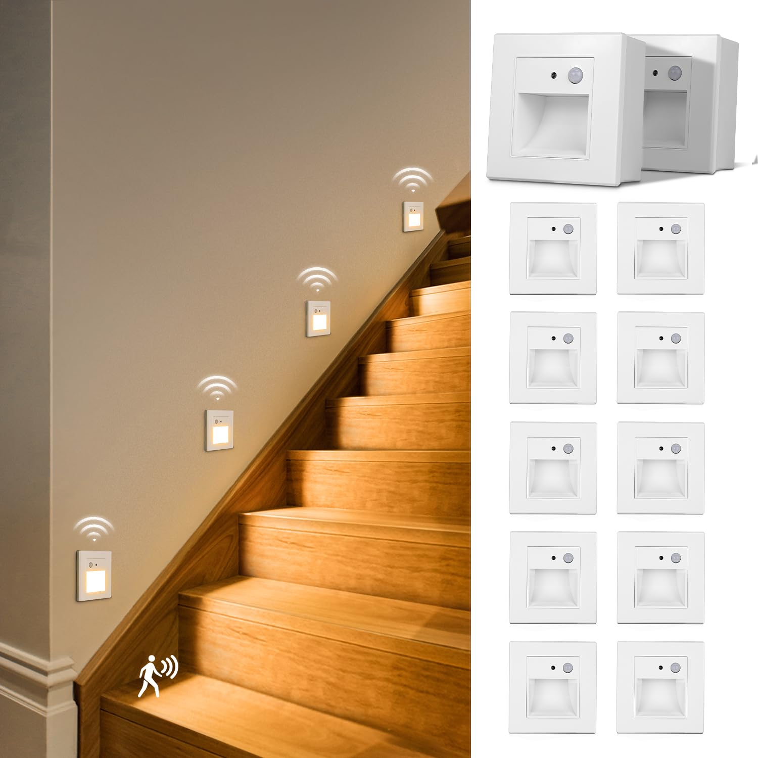 CANMEIJIA Lampara de Pared Escalera Luz LED con Sensor de Movimiento 1 ...