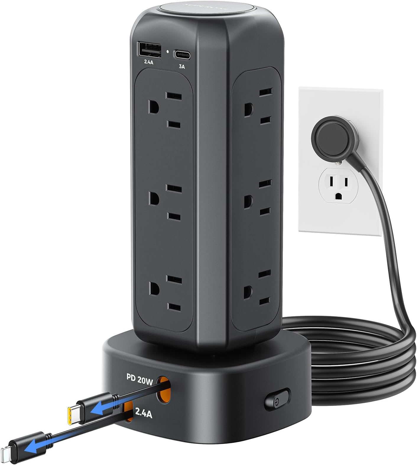 Amazon.com: [2024 Upgraded] Power Strip Tower with Retractable Charging ...