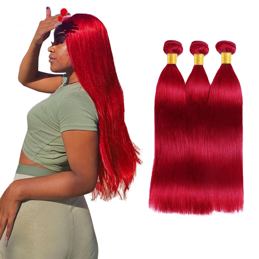 Amazon.com : 12 14 16 Inch Red Straight Bundles Wine Red Bundles Human ...