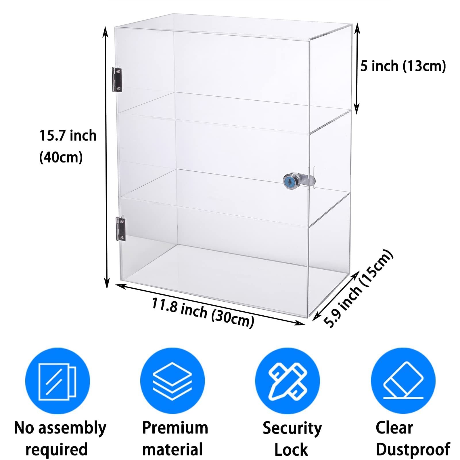 DuvinDD 3 Shelf Acrylic Display Case with Lock Clear Lockable Showcase ...
