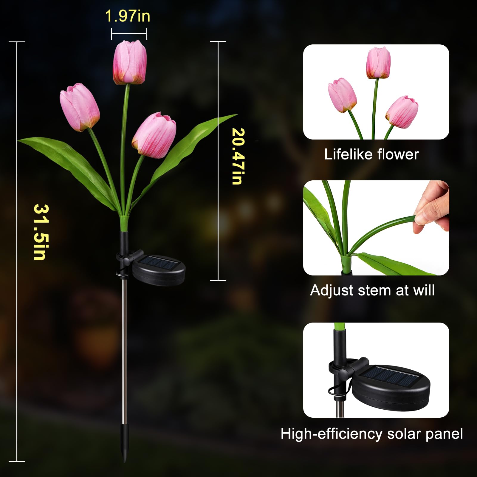 Snapklik.com : Solar Flower Lights Outdoor, IP65 Waterproof Solar Tulip ...