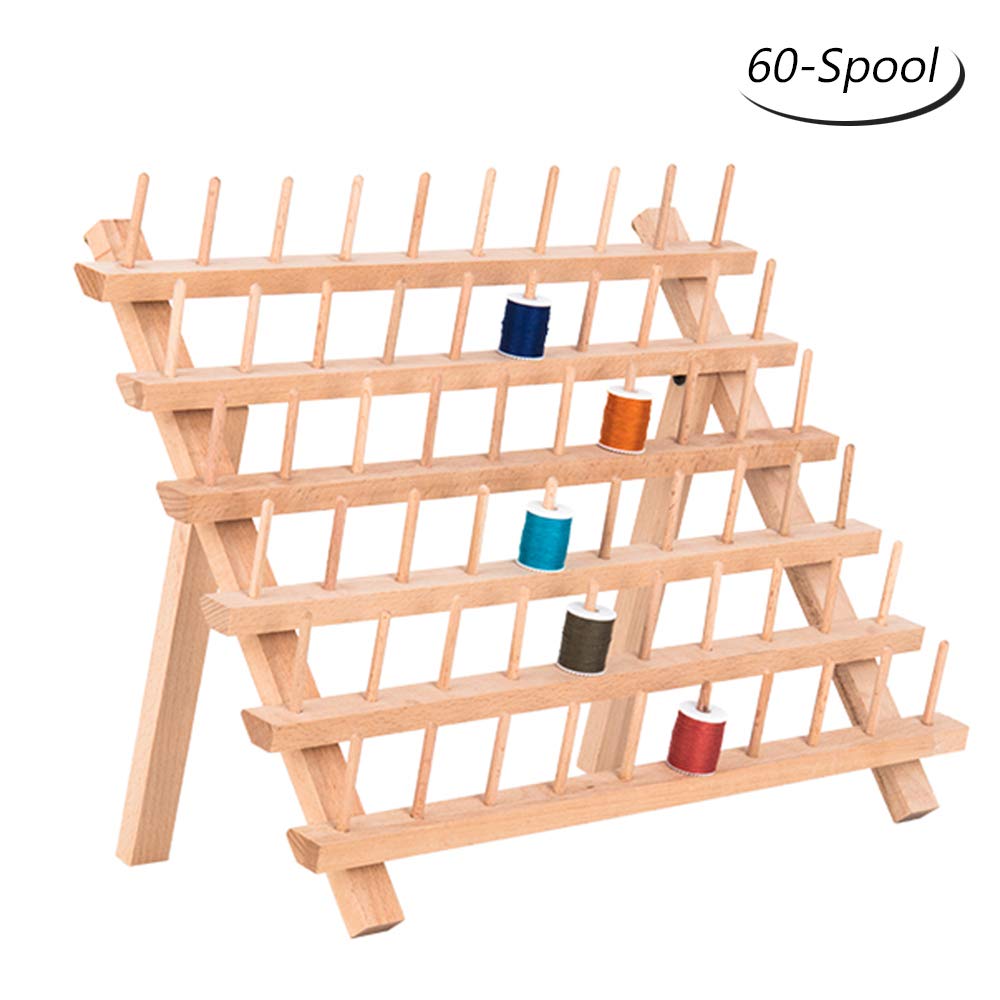 HAITRAL 60-Spool Thread Rack, Wooden Thread Holder Sewing Organizer for ...