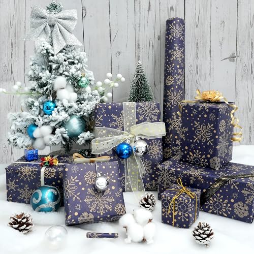 Snapklik.com : Christmas Wrapping Paper Roll, Navy Blue And Brown Kraft ...