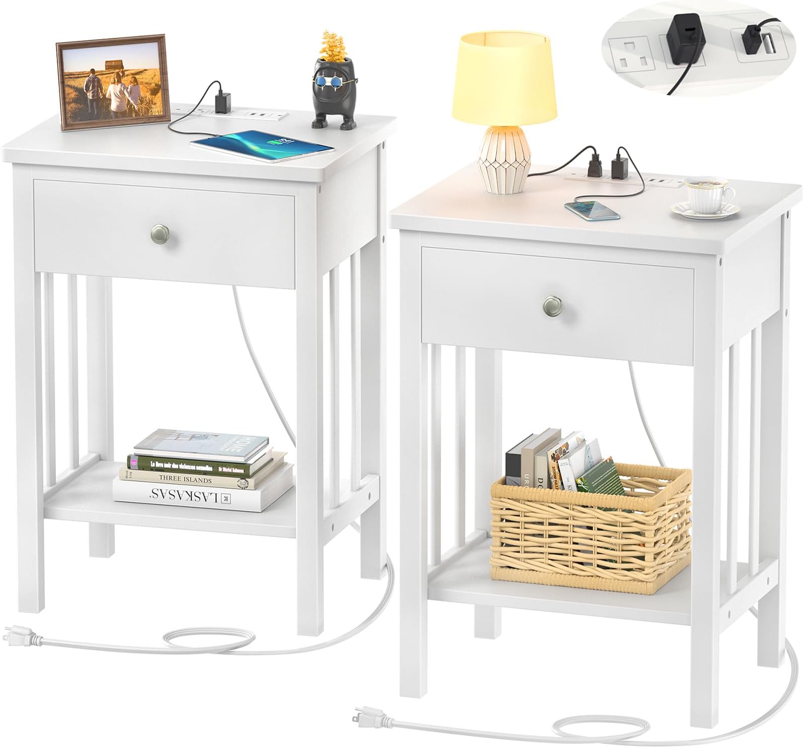 Amazon.com: White Woven Wicker Nightstand 2 Drawer by Wicker Paradise ...