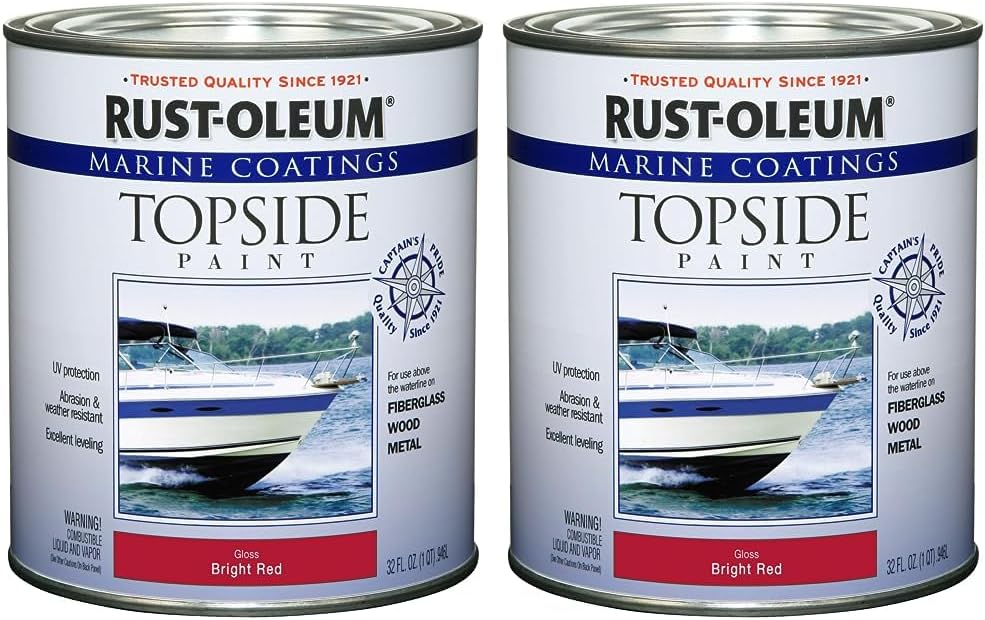 Rust-Oleum, Bright Red 207004 Marine Coatings Topside Paint, Quart, 32 ...