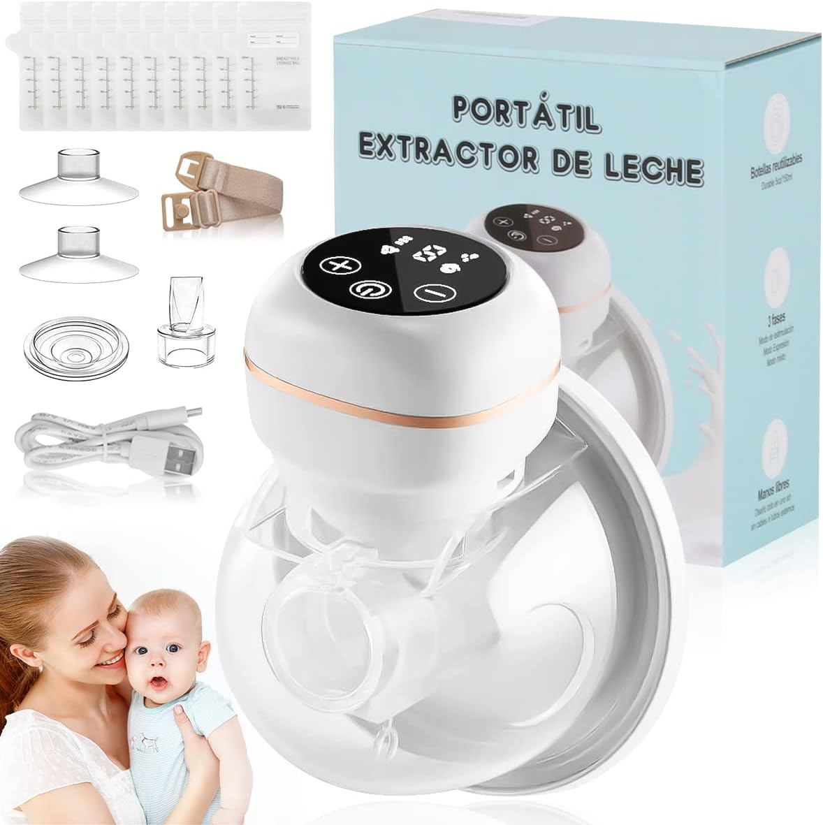 Extractor de Leche Electrico, Rabbitking Extractor De Leche Recargable ...