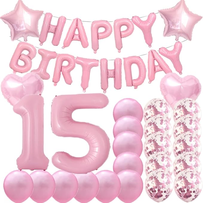 Amazon.com: ZSNWGZ Sweet 15th Birthday Decorations Party Supplies,Pink ...