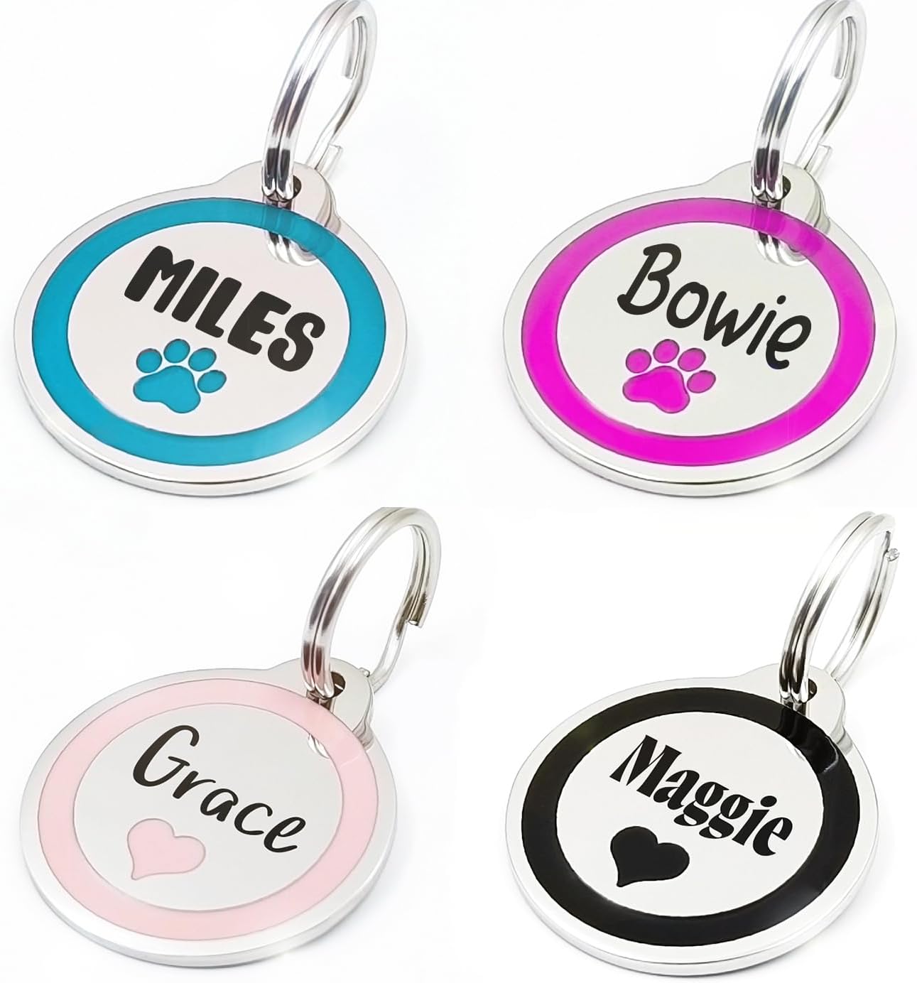 Personalized Pet ID Tags with Heart and Paw Print Design, Round ...