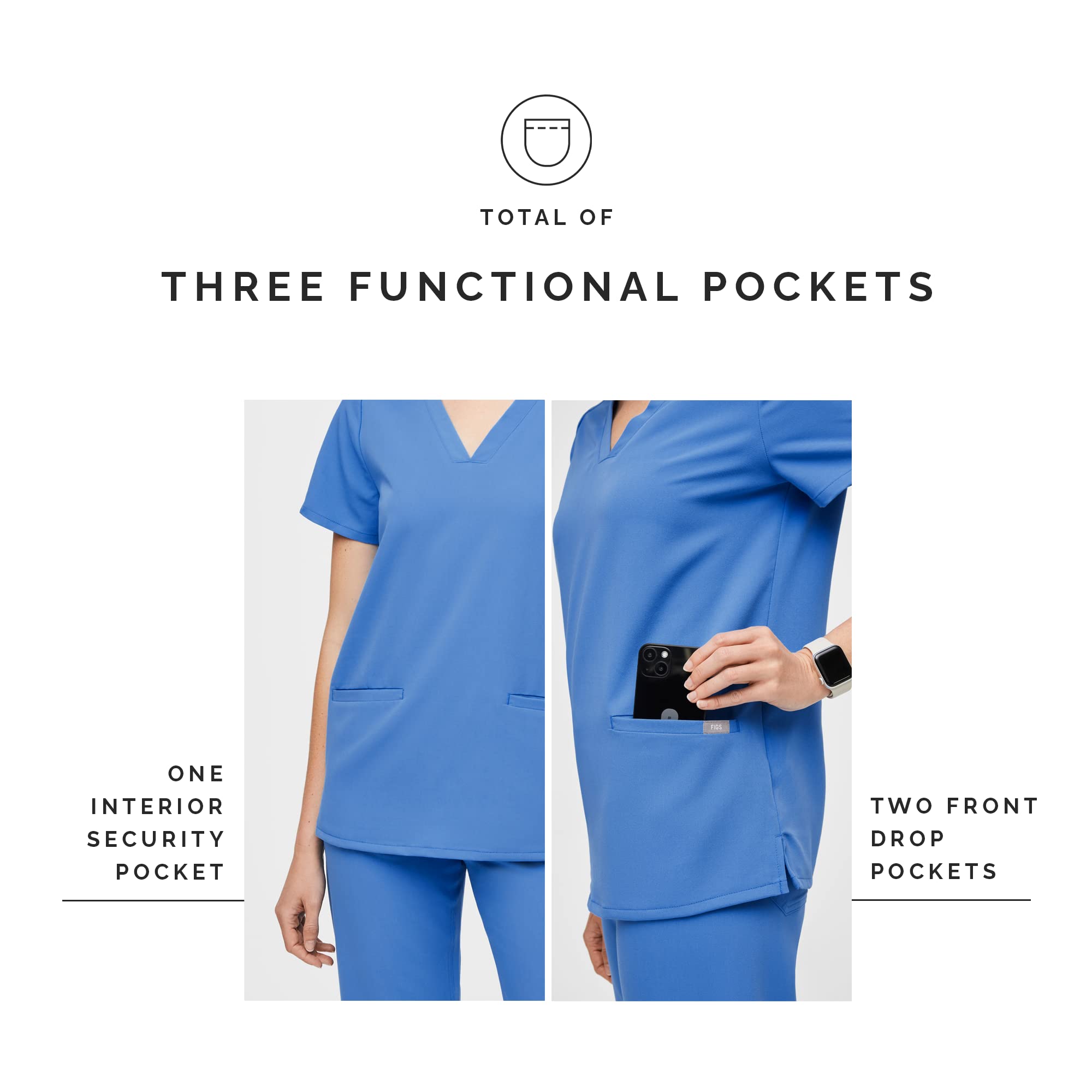 Snapklik.com : FIGS Casma Three-Pocket Scrub Top For Women - Capri Blue