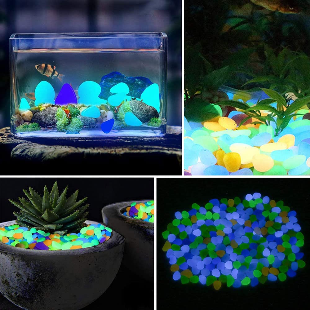 On The Rocks Oubest Fish Tank Rocks Glow Blue/Glow In The Dark Pebbles ...