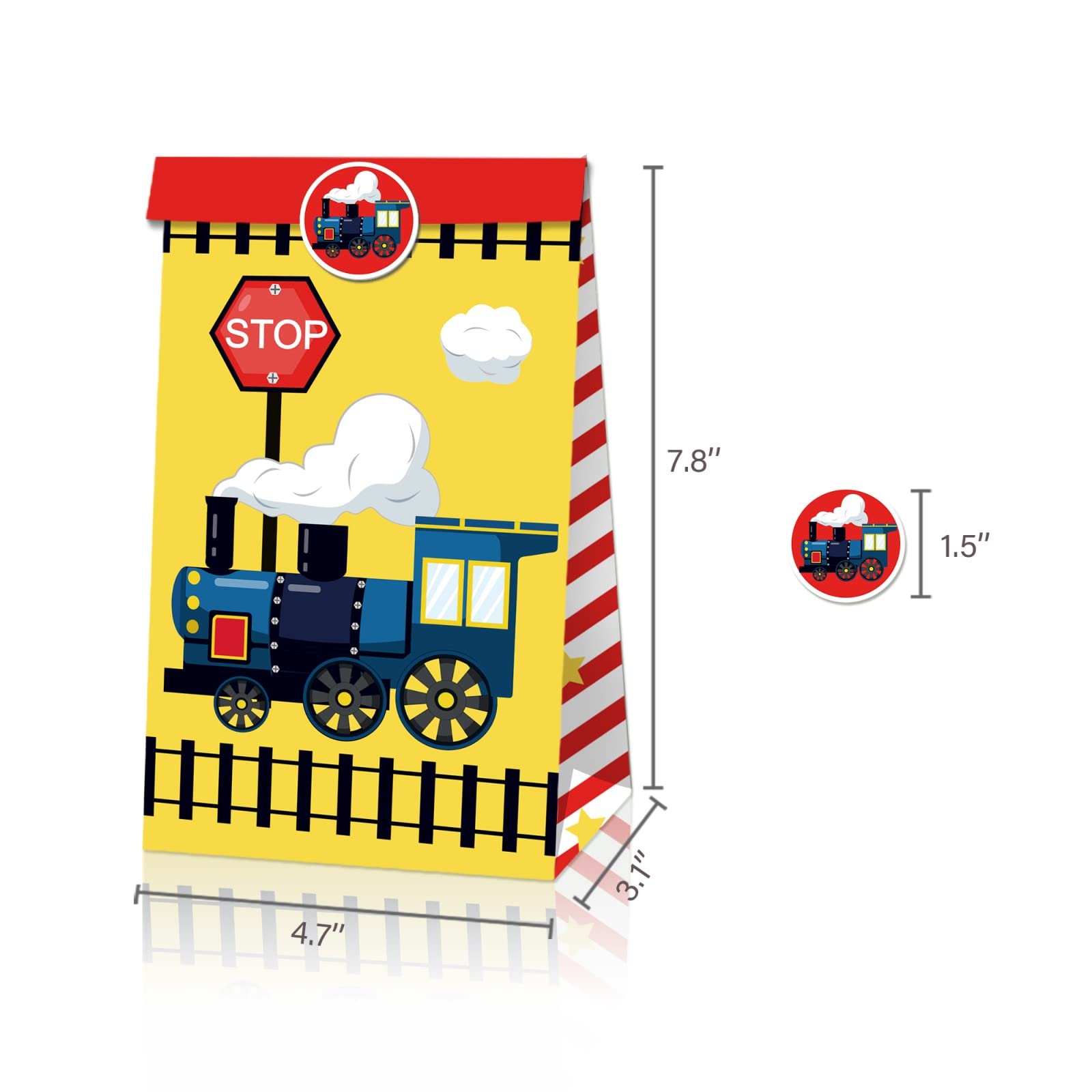 YIPINU 12 Pack Train Party Gift Paper Bags with Stickers, Train Themed ...