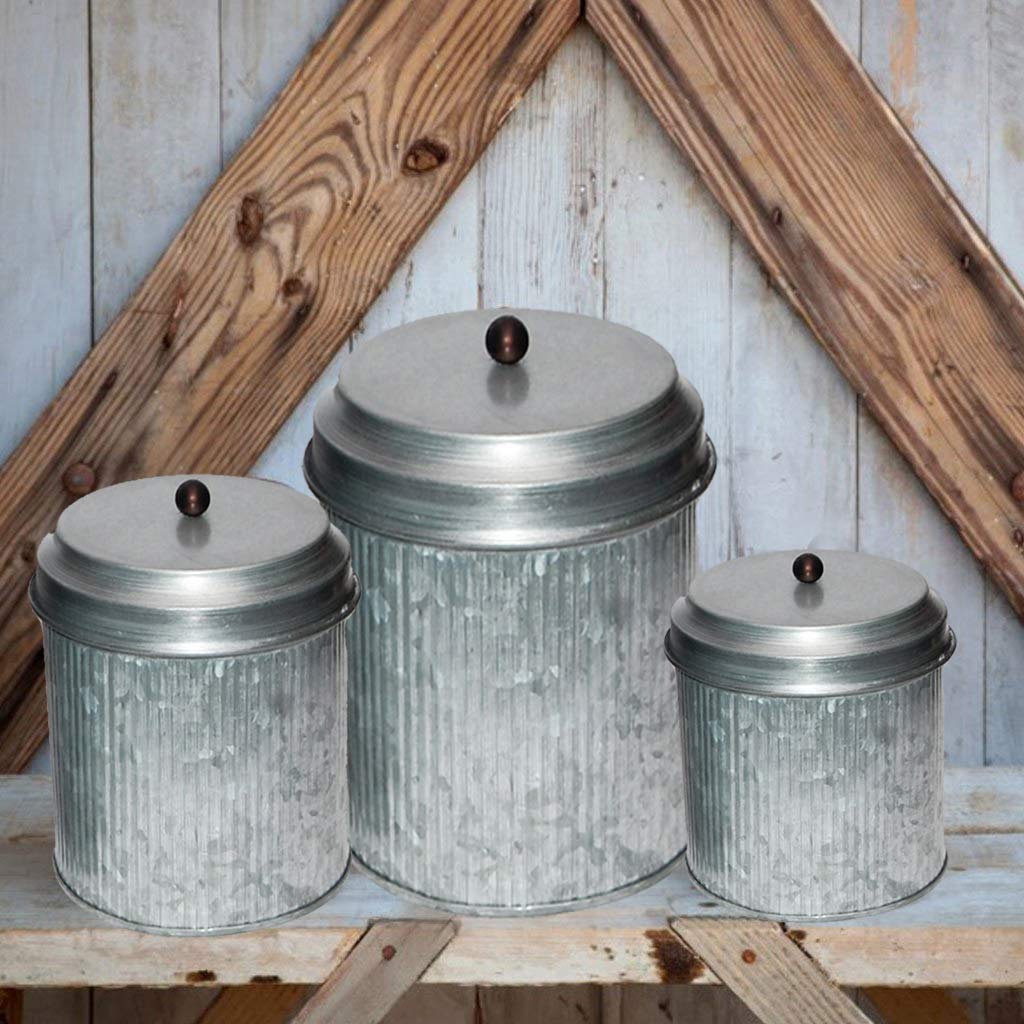 Snapklik.com : Benjara Galvanized Metal Lidded Canister