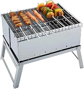 Amazon.com: Folded Portable Charcoal BBQ Grill Stainless Steel Kebab Perfect for Outdoor ...