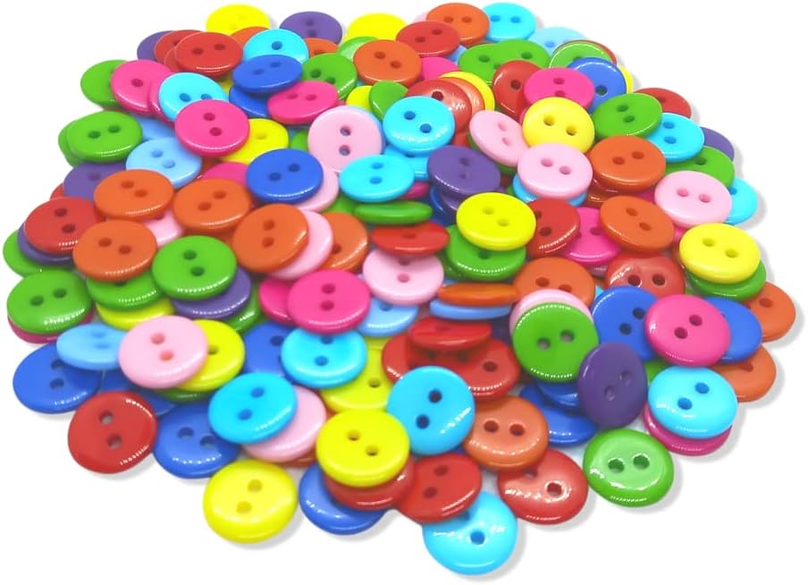 (Pack of 100) Mixed Colour 9mm Buttons - 2 Hole Small Round Plastic ...