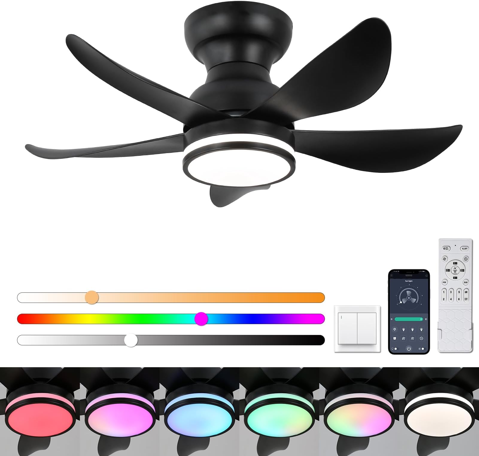Amazon.com: Smart Wifi Flush Mount Ceiling Fan With Lights,Bluetooth ...