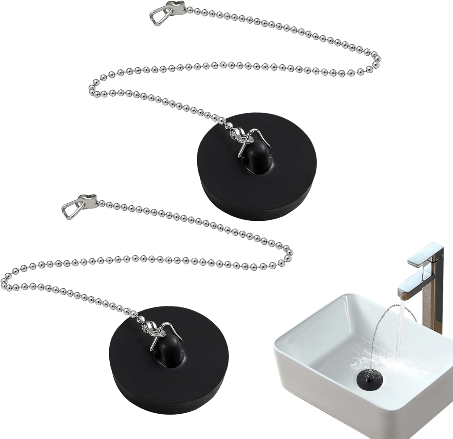 2 Pcs Sink Plug with Chain Stainless Universal Bath Plug and Chain ...