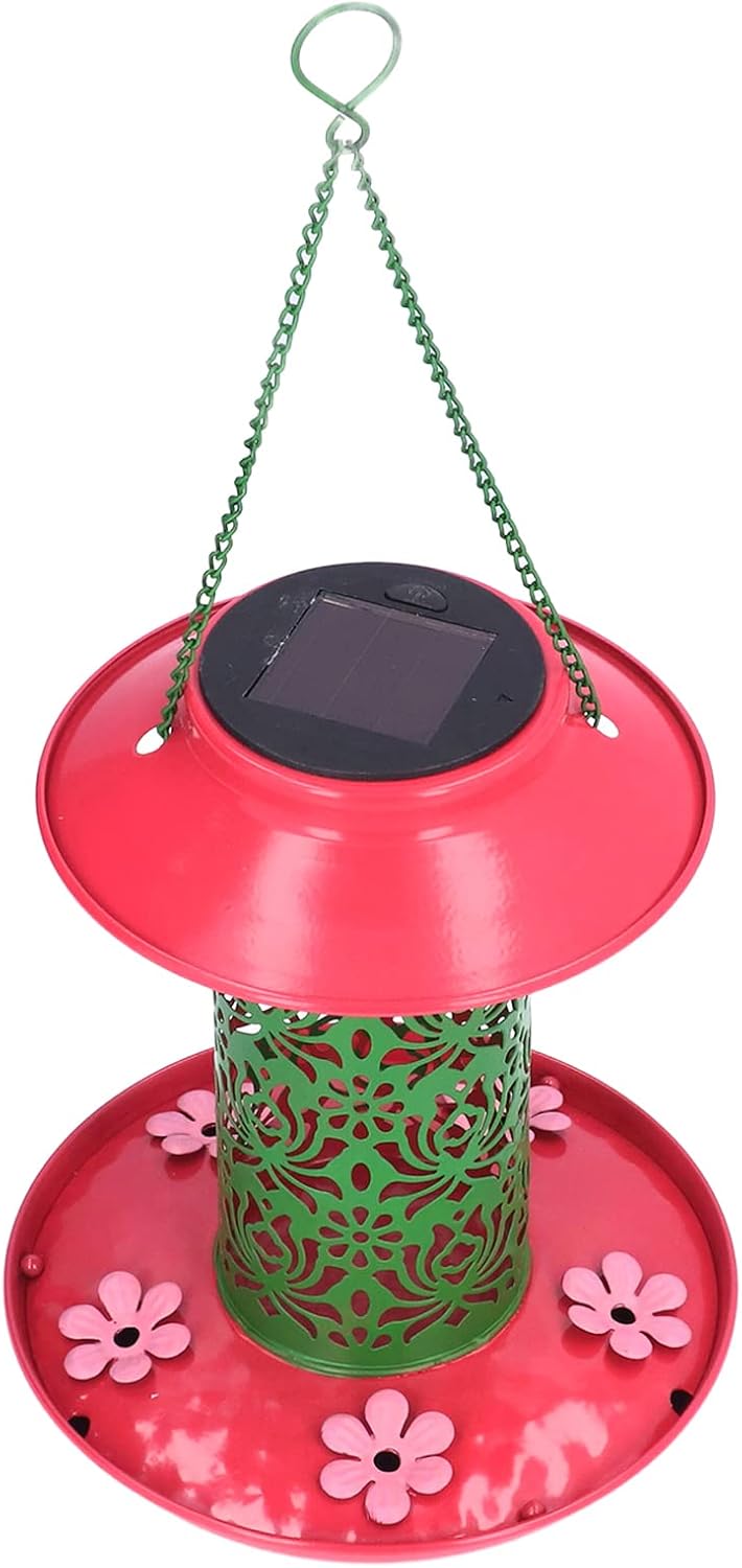 Fydun Solar Bird Feeder Wrought Iron Wild Hanging Bird Feeder LED Light ...