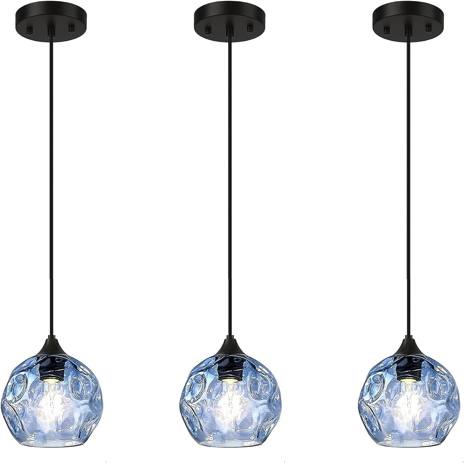 Emliviar 3 Pack Blue Hanging Lamps DYE287G2-MIL BK Bundle with 4-Pack ...