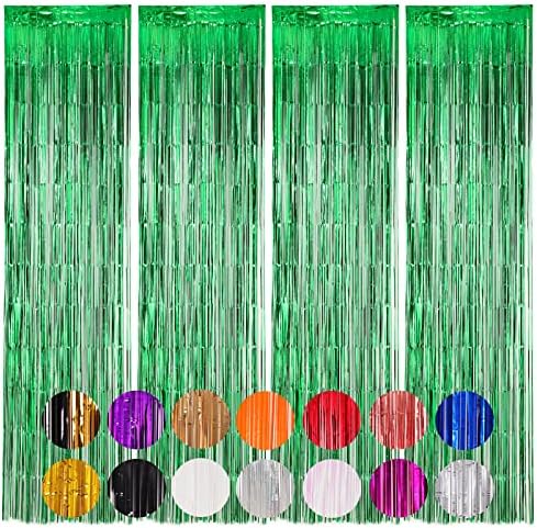 Amazon.com: Voircoloria 4 Pack Green Foil Fringe Backdrop Curtains ...