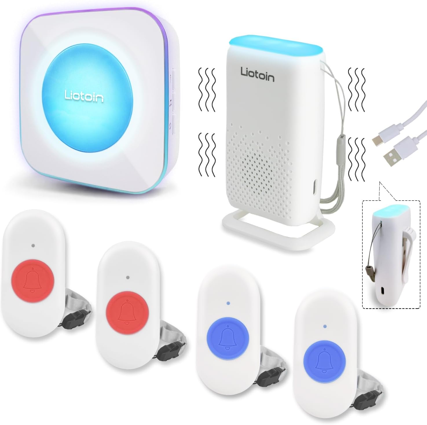 Amazon.com : LIOTOIN Caregiver Pager Wireless SOS Call Button Nurse ...