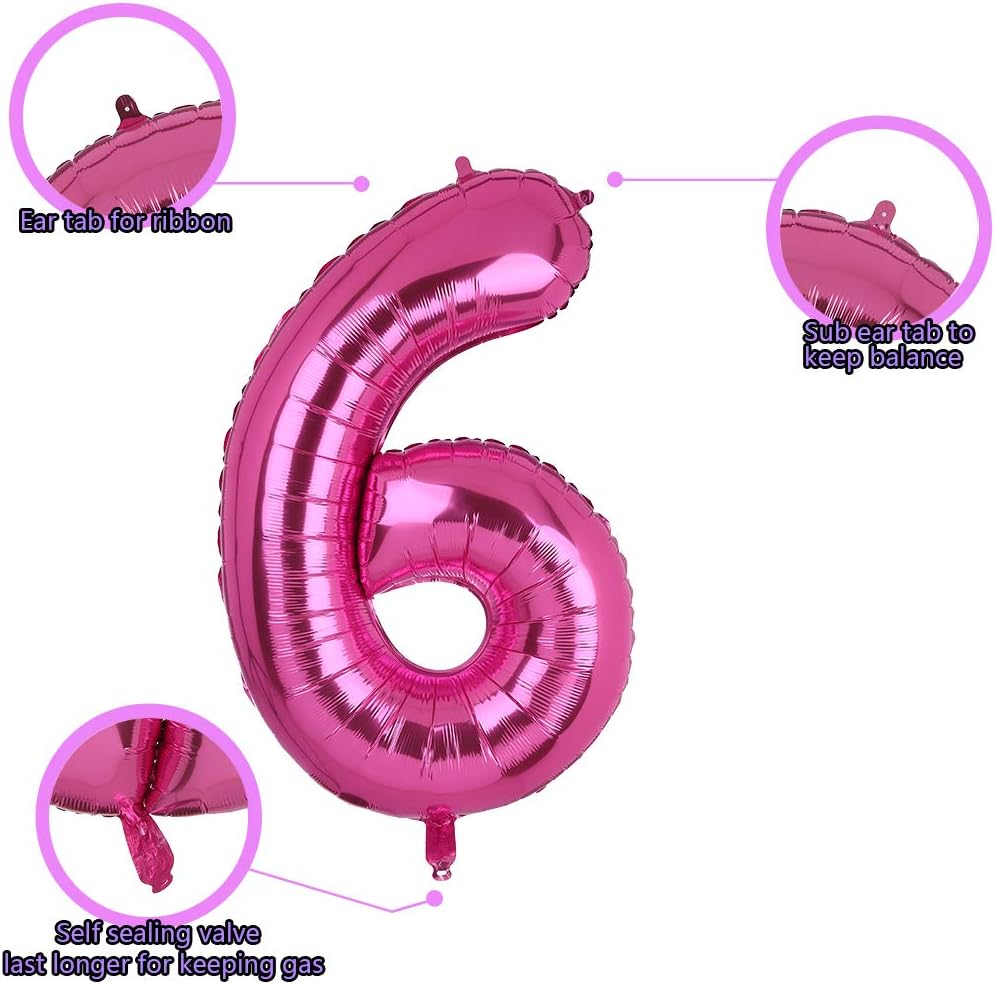 40 Inch Large Foil Number 6 Balloons Hot Pink Big Mylar Helium Balloon ...