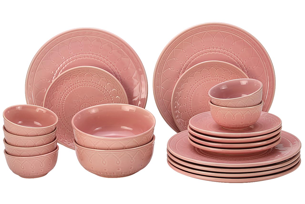 Bodhi House Handcrafted Embossed Dinner Set Ceramic Set of 20 Pieces ...