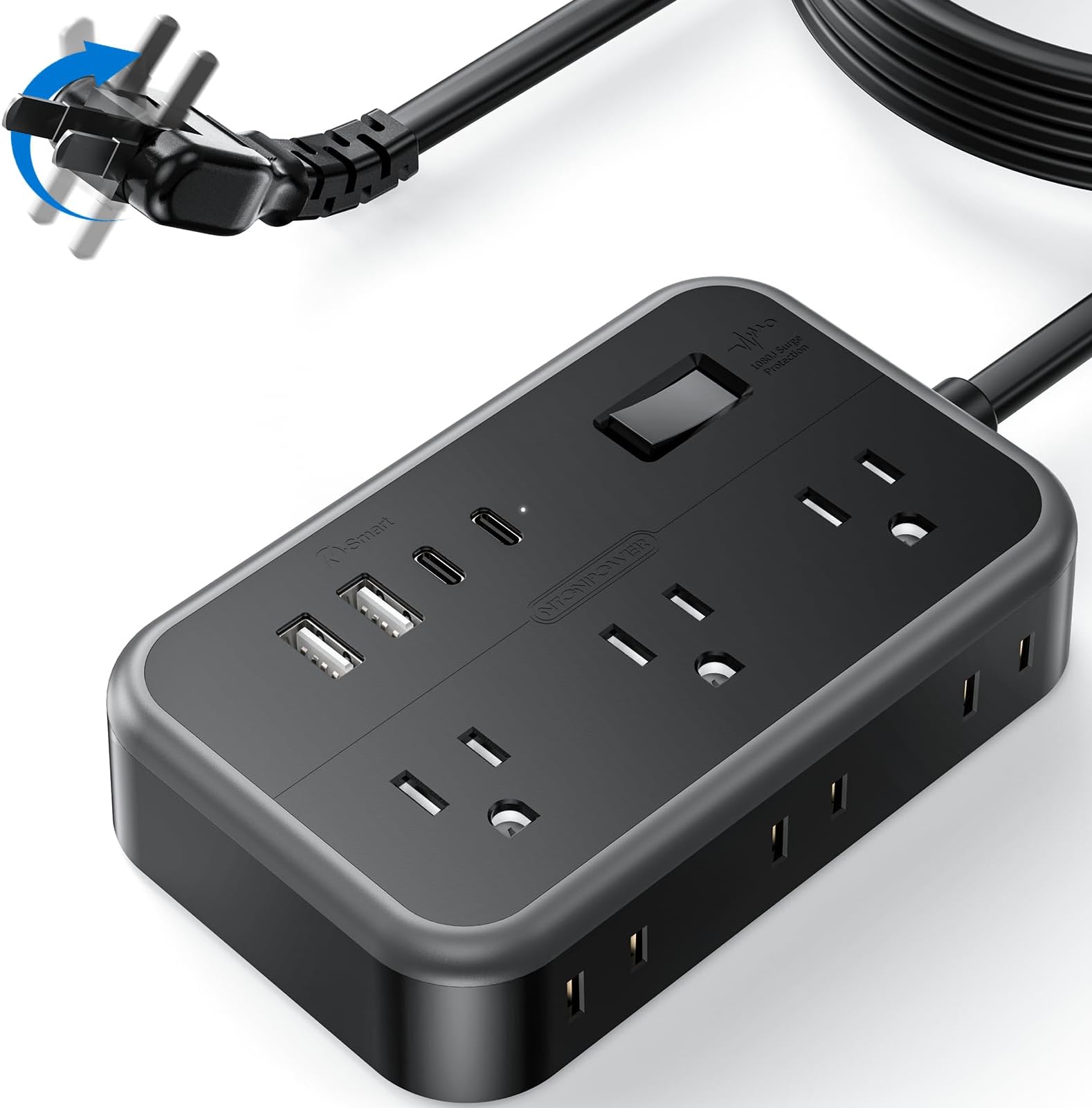 Amazon.com: NTONPOWER 2 Prong Power Strip with 2 USB C+ 2 USB A, 1875W ...