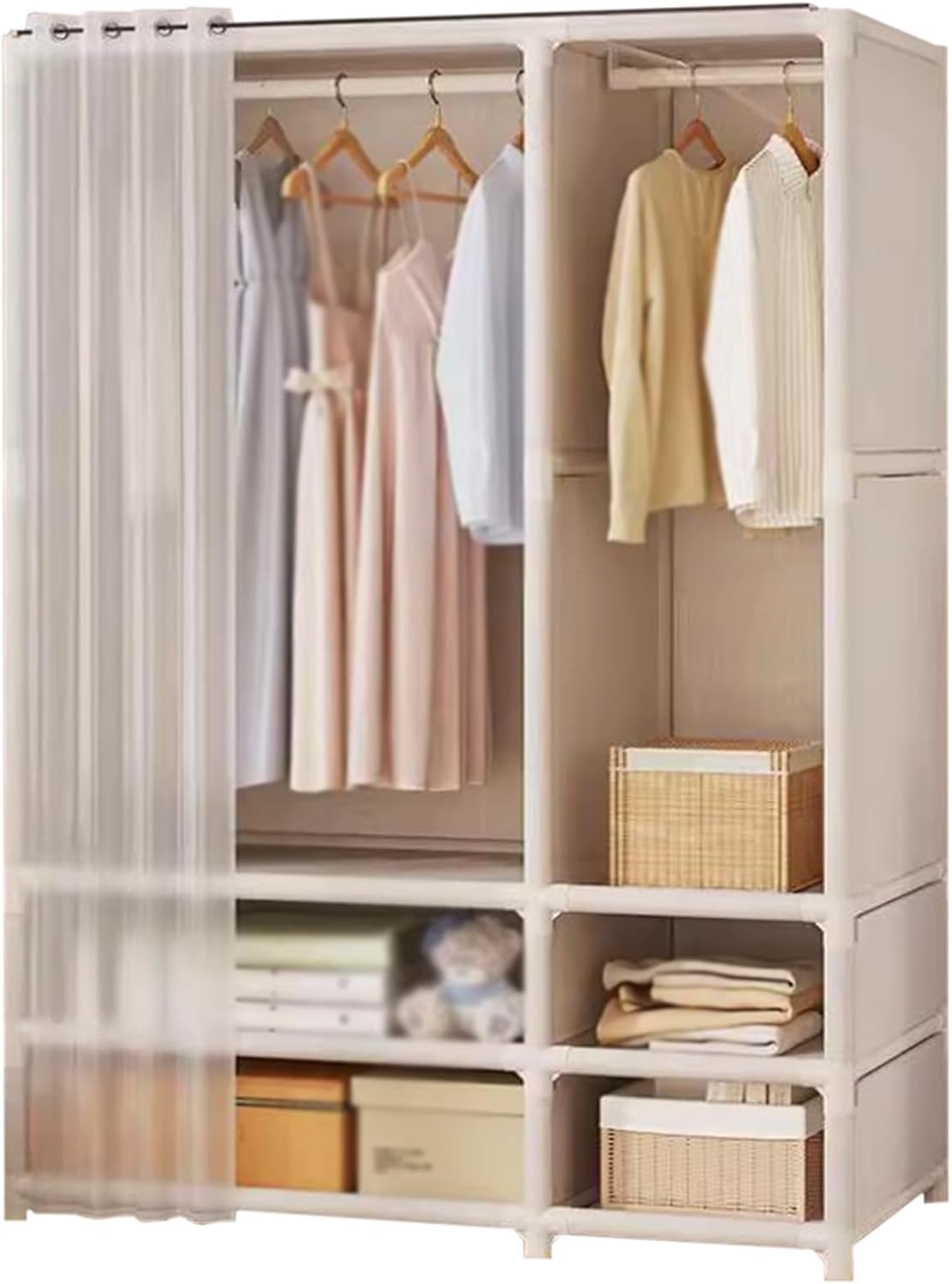 Iron Frame Wardrobe Closet with Drawers Small Freestanding Wardrobe ...