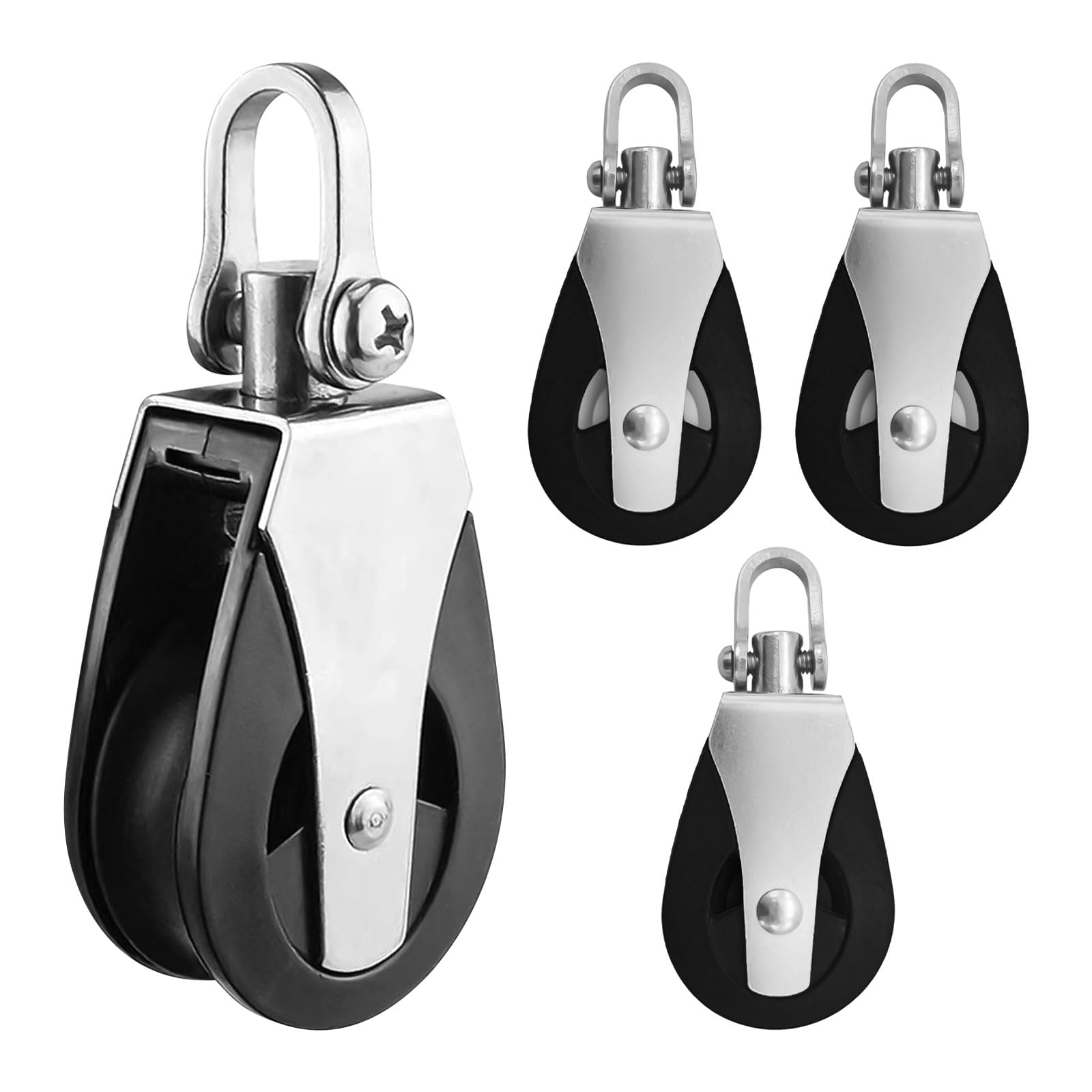 BERTDOMD 2pcs Nylon Stainless Steel Double Pulley Block With Swivel ...