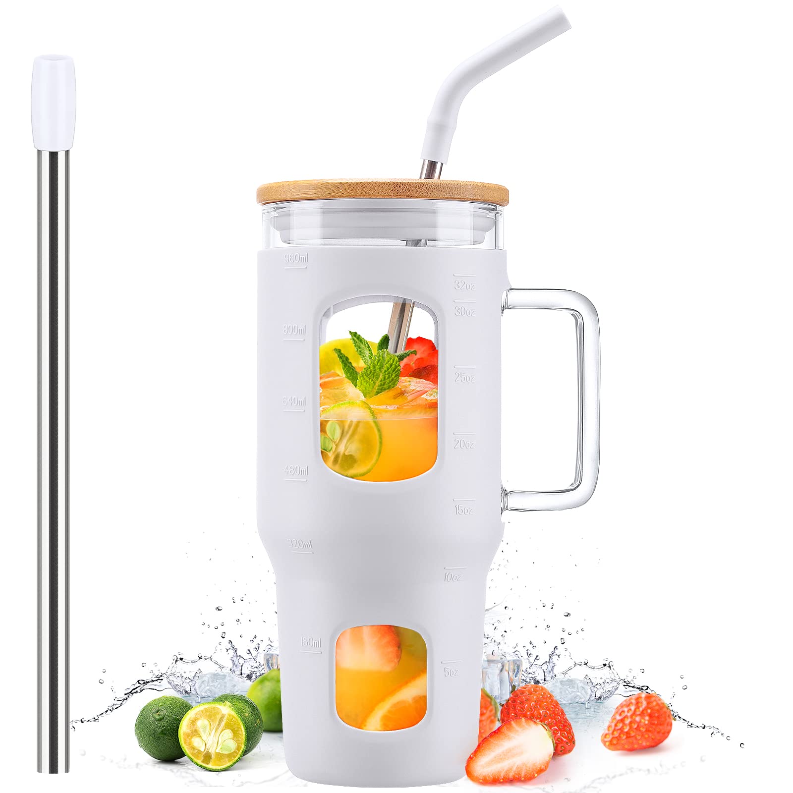 Kodrine Tumbler, 32 oz Glass Tumbler with Lid and Straw, Tumbler with ...