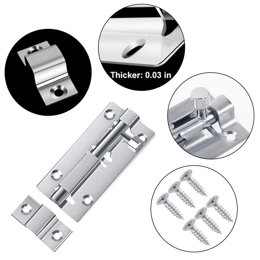 Profiwoab 3 PCS 4 Inch Door Bolts for Internal Doors, Stainless Steel ...