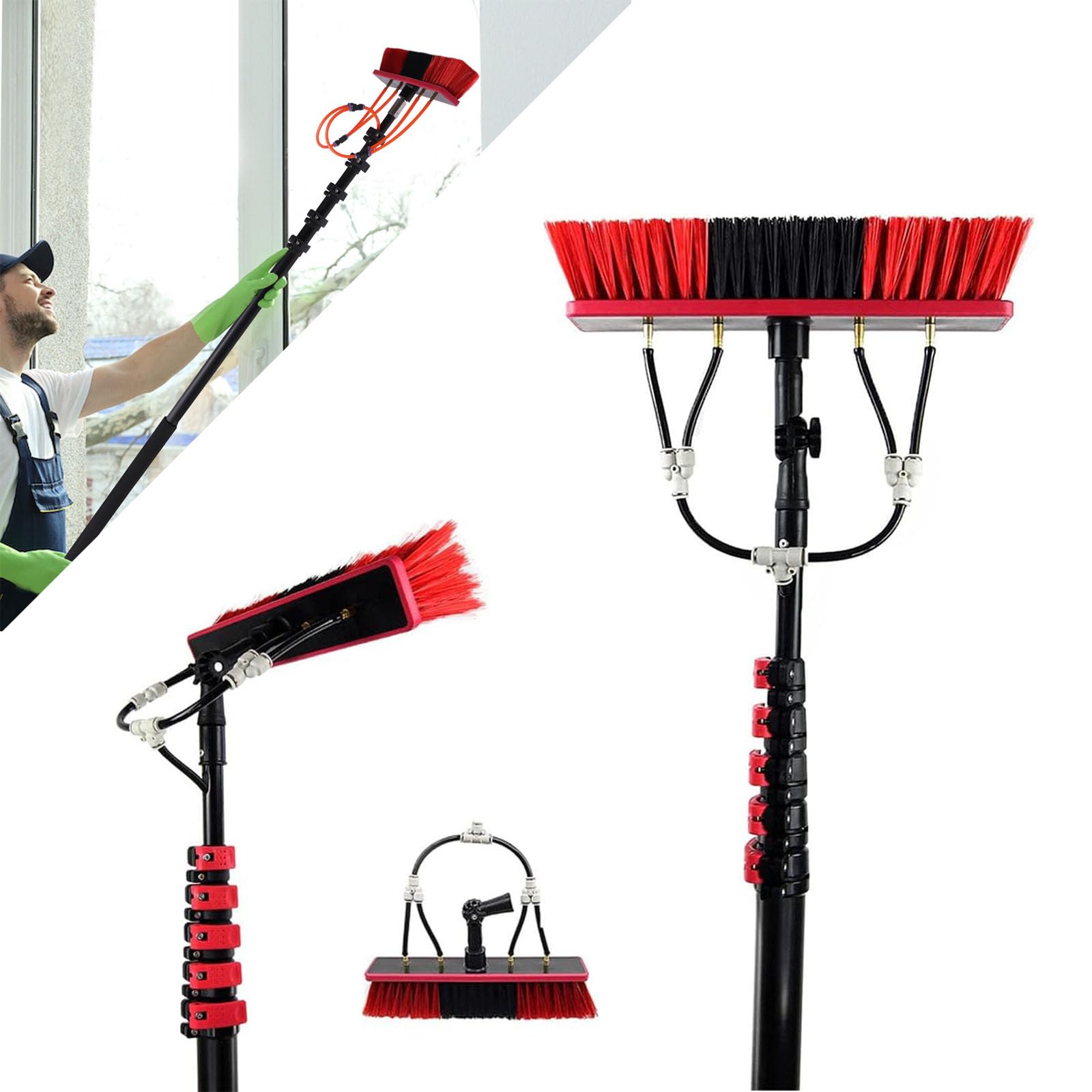 Water Fed Telescopic Brush, 36FT/10.8m Window Cleaning Pole, Witriolik ...