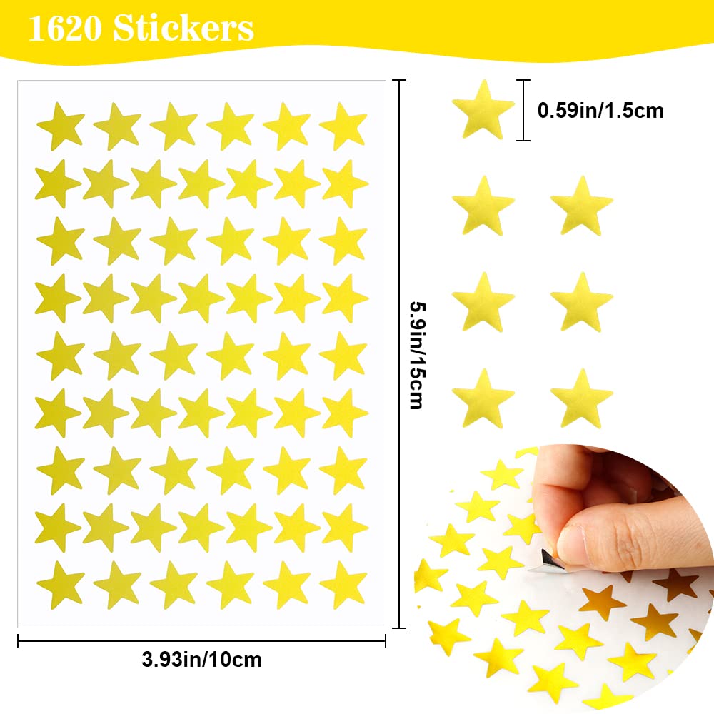 Snapklik.com : 1620 PCS Small Gold Star Stickers - 30 Sheets Foil ...