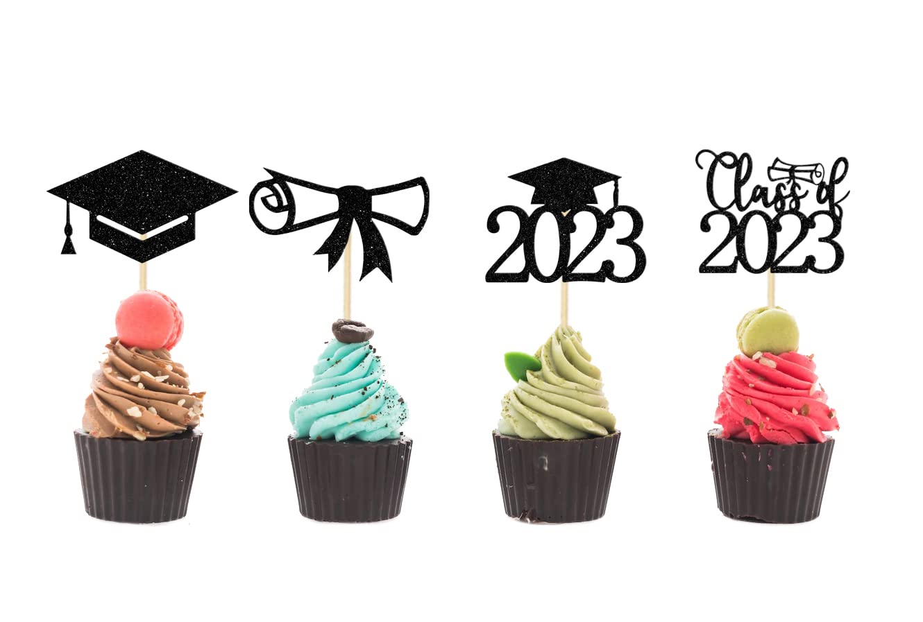 Buy Class of 2023 Graduation Cupcake Toppers Black Glitter, Graduation ...