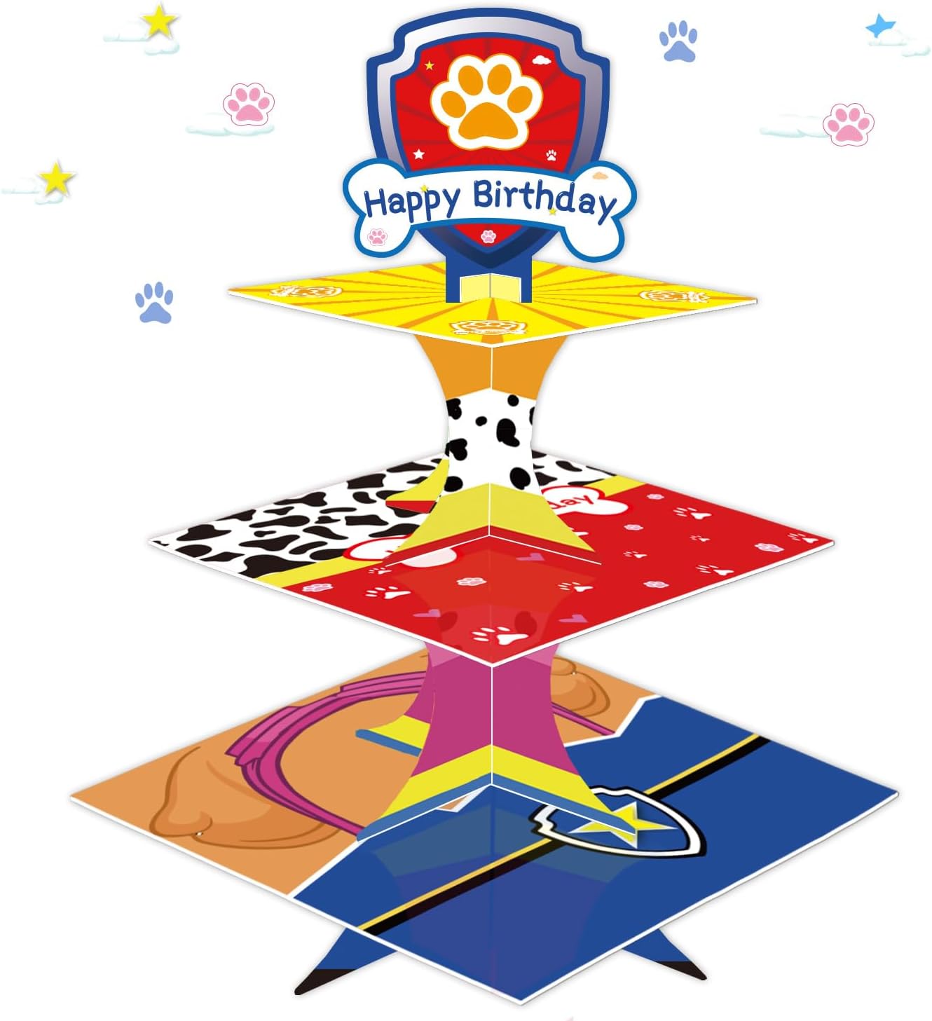 Amazon.com: Cartoon Dog Cupcake Stand 3 Tier Cardboard Cake Stand ...