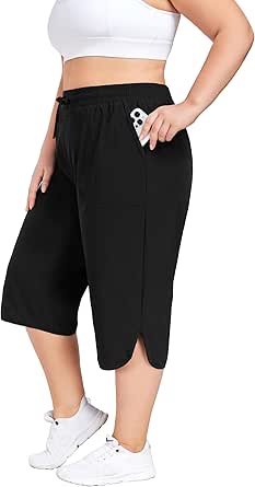 Amazon.com: FOREYOND Womens Plus Size Capris Pants Quick Dry Loose ...
